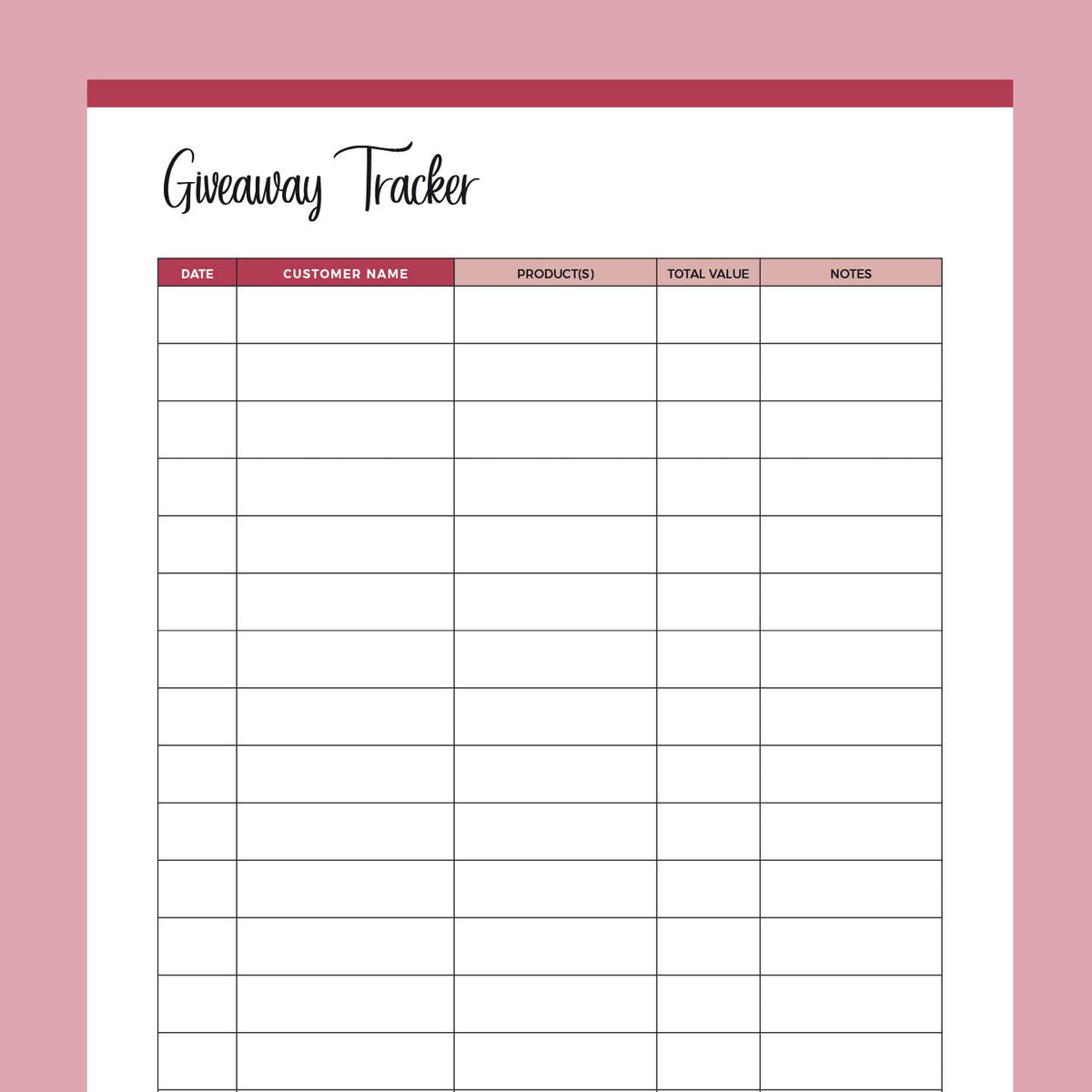 Printable Giveaway Tracker – Plan Print Land