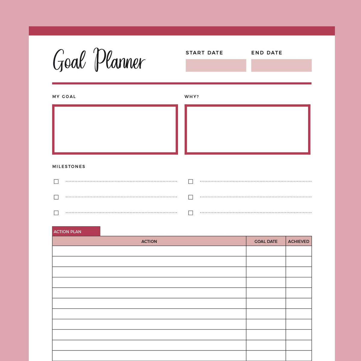 Printable Goal Planner | Instant Download PDF | A4 & US Letter – Plan ...