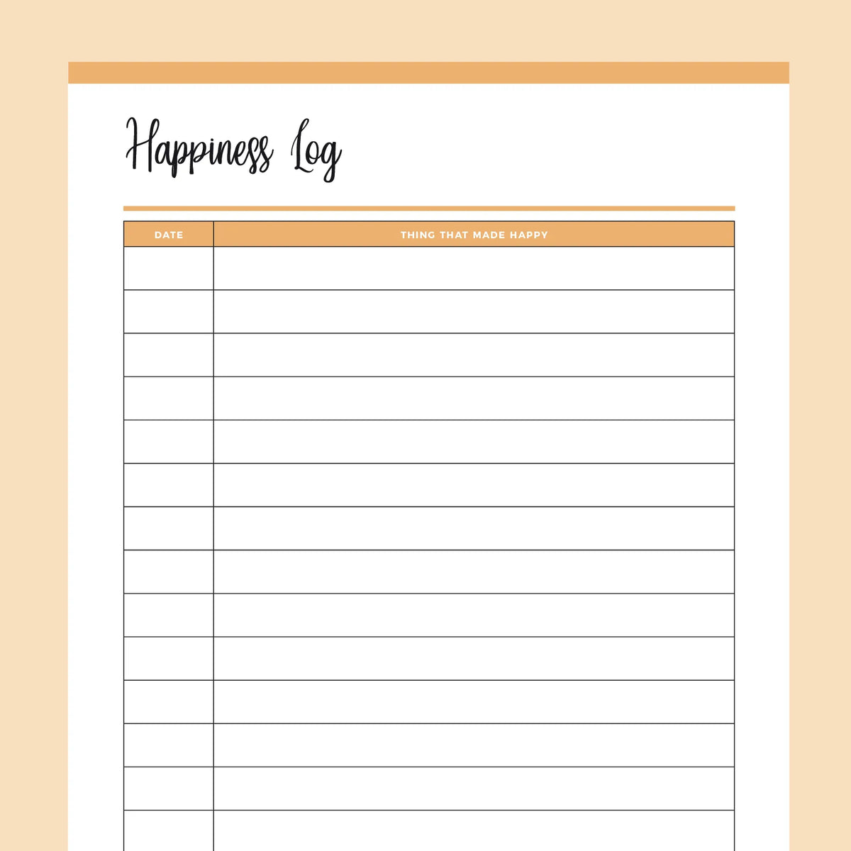 Printable Happiness Log | Instant Download PDF | A4 & US Letter – Plan ...