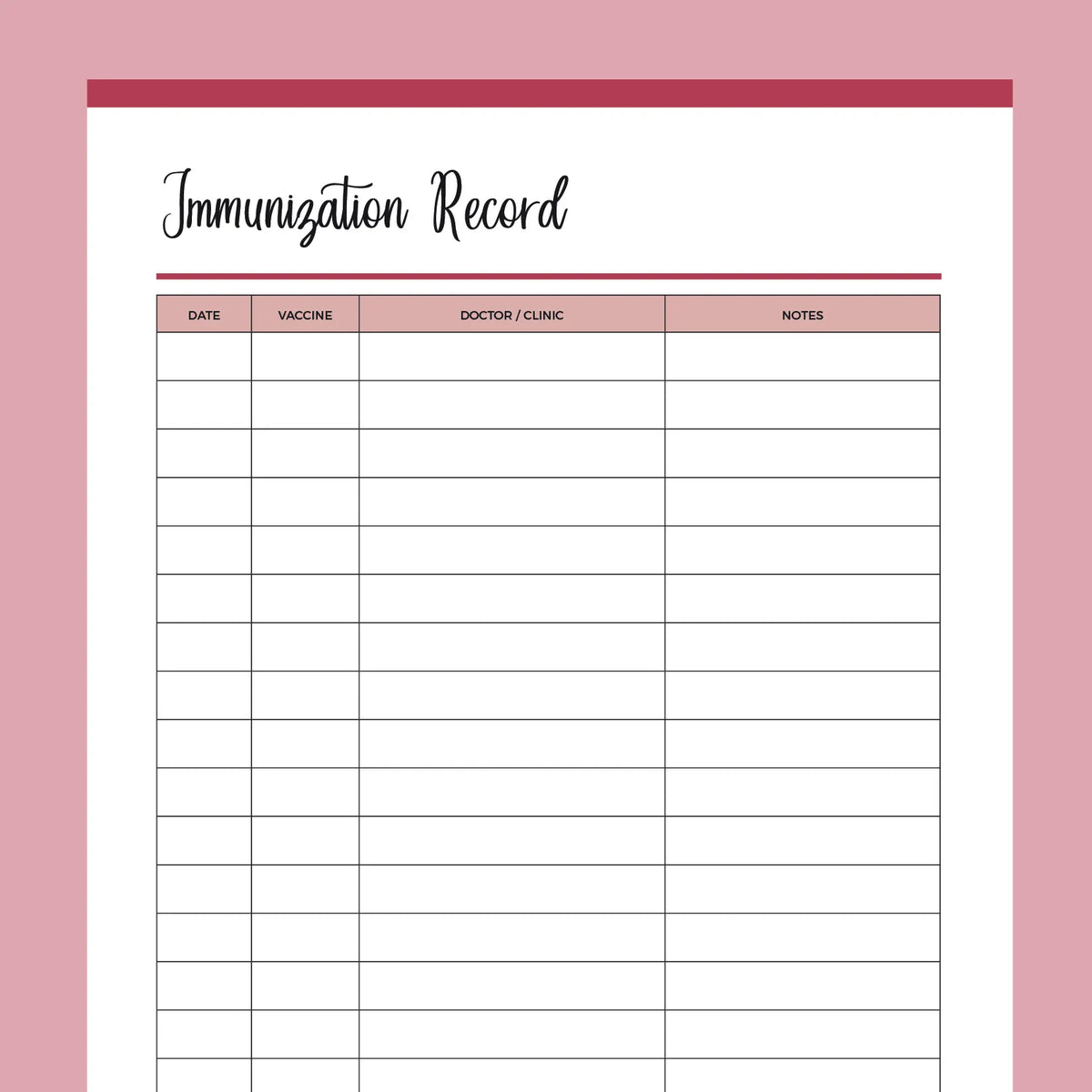 Printable Immunization Record – Plan Print Land