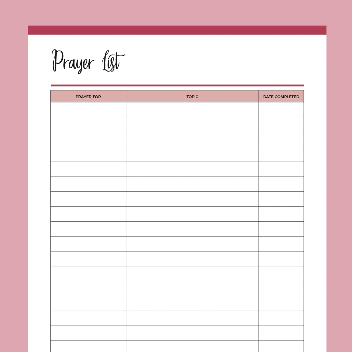 Printable Important Prayer List | Instant Download PDF – Plan Print Land