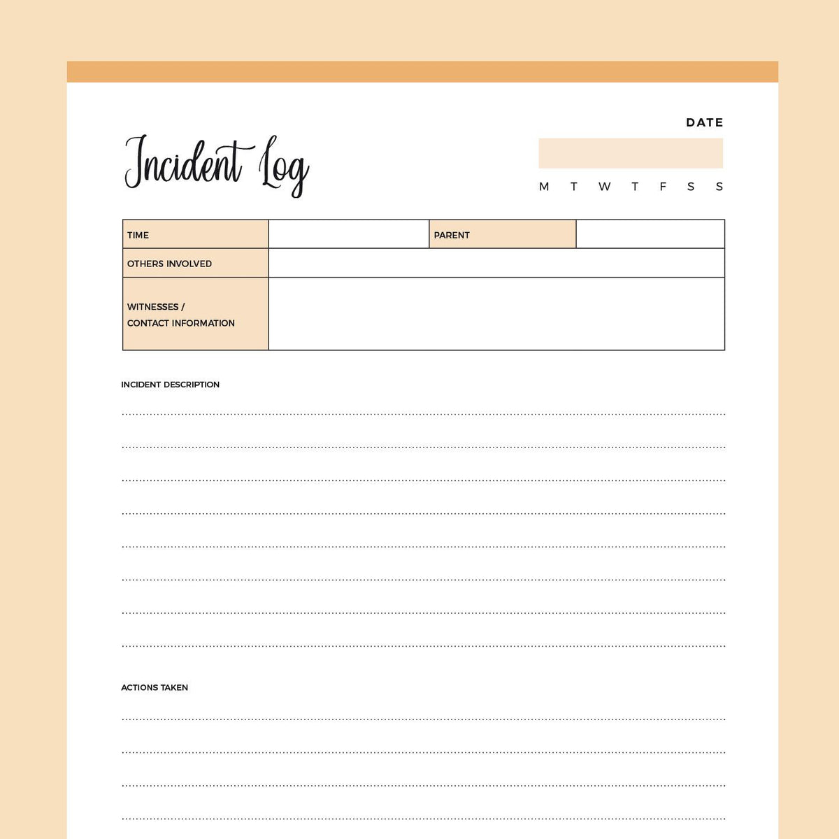 Printable Incident Log | Instant Download PDF | A4 and US Letter Sizes ...