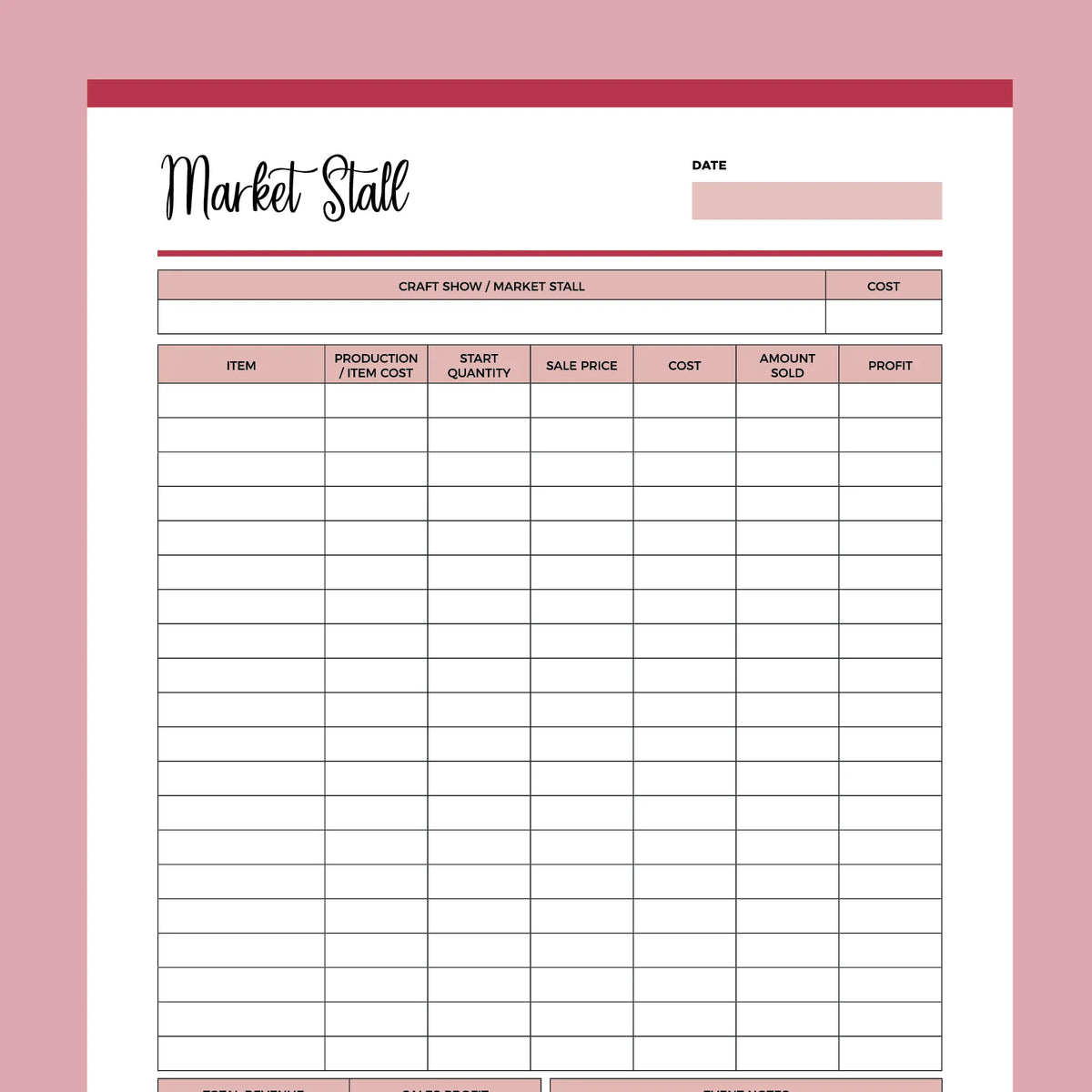 Printable Market Stall Sales Tracker | Instant download PDF | A4 & US ...