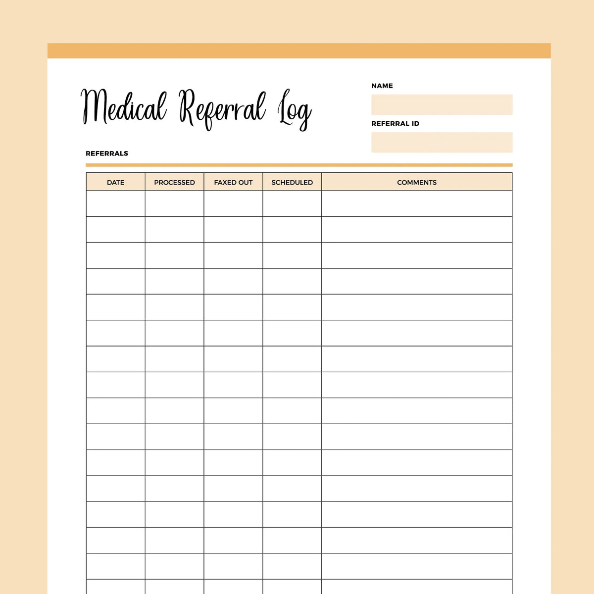 Printable Medical Referral Log – Plan Print Land