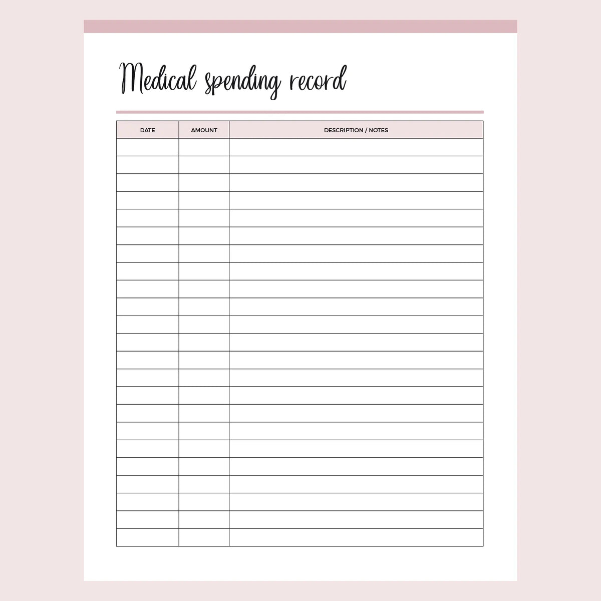 Printable Medical Spending Record | Instant download PDF | A4 & US ...
