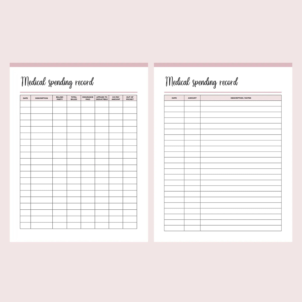 Printable Medical Spending Record | Instant download PDF | A4 & US ...