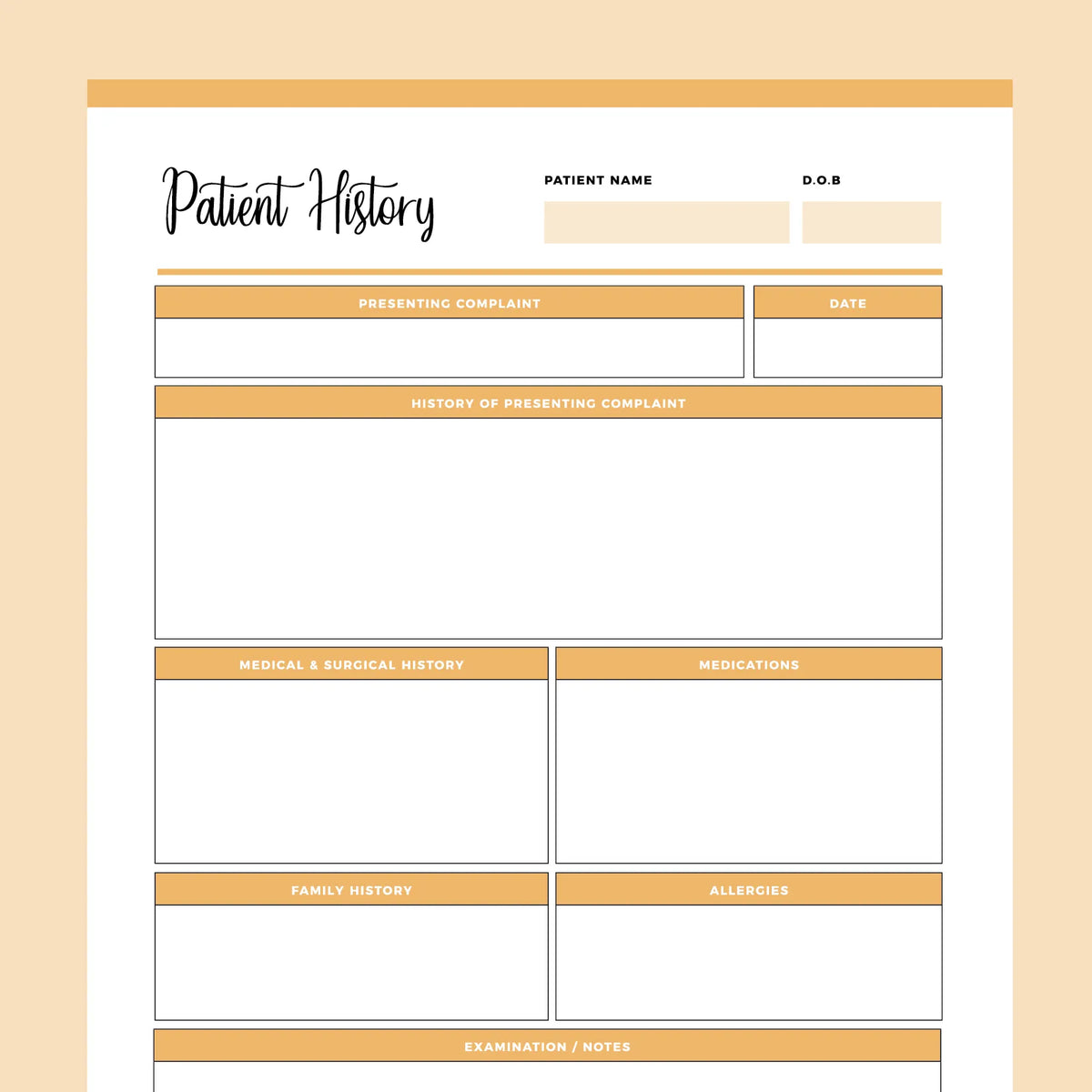 Printable Nursing Patient History | Instant Download PDF – Plan Print Land