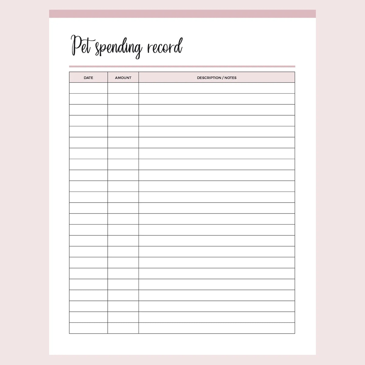 Printable Pet Spending Record | Instant Download PDF | A4 & US Letter ...