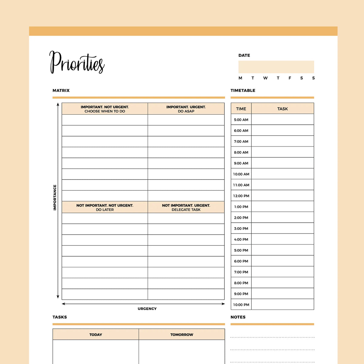 Printable Priority Matrix and Planner | Instant download PDF | A4 & US ...