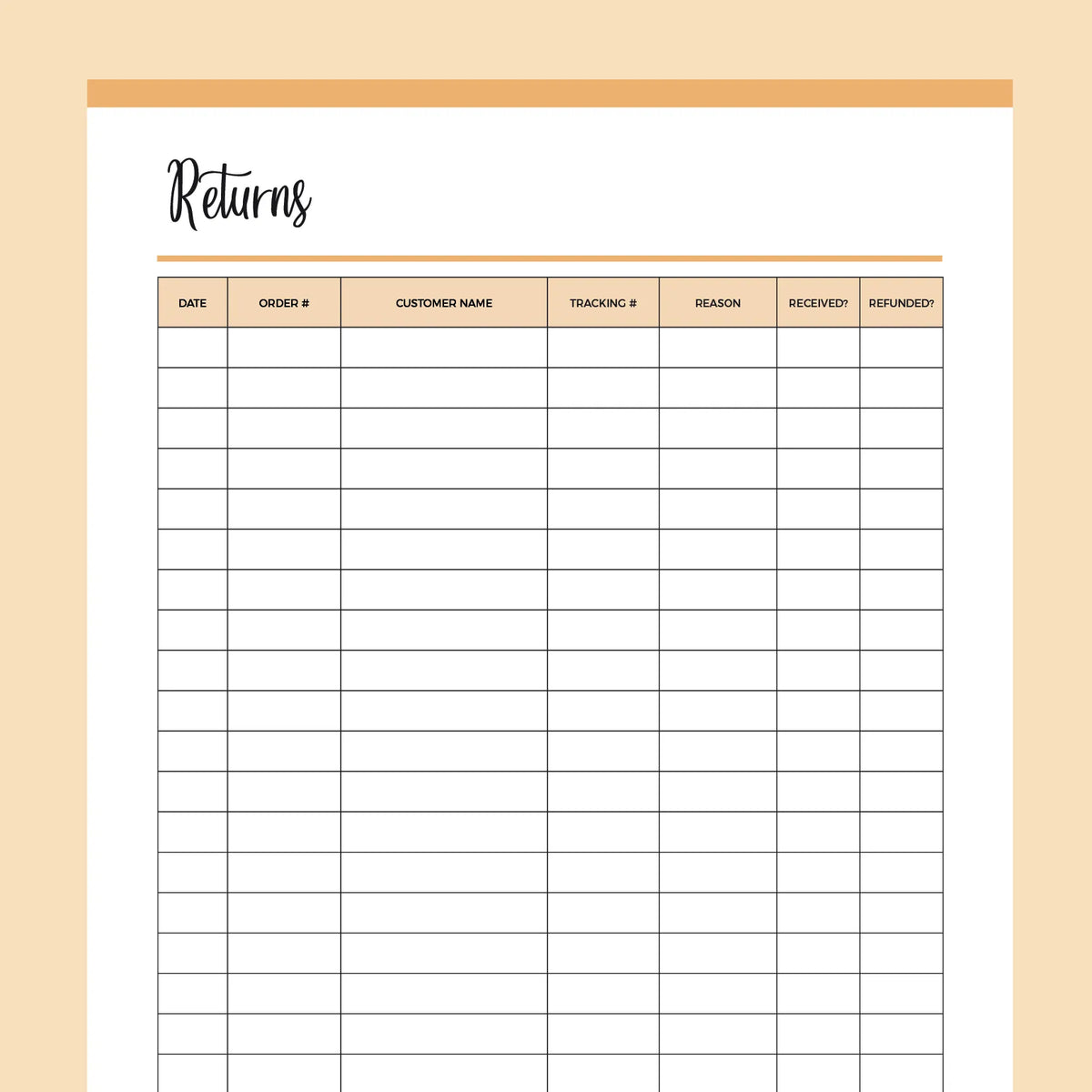 Printable Product Returns Tracker – Plan Print Land