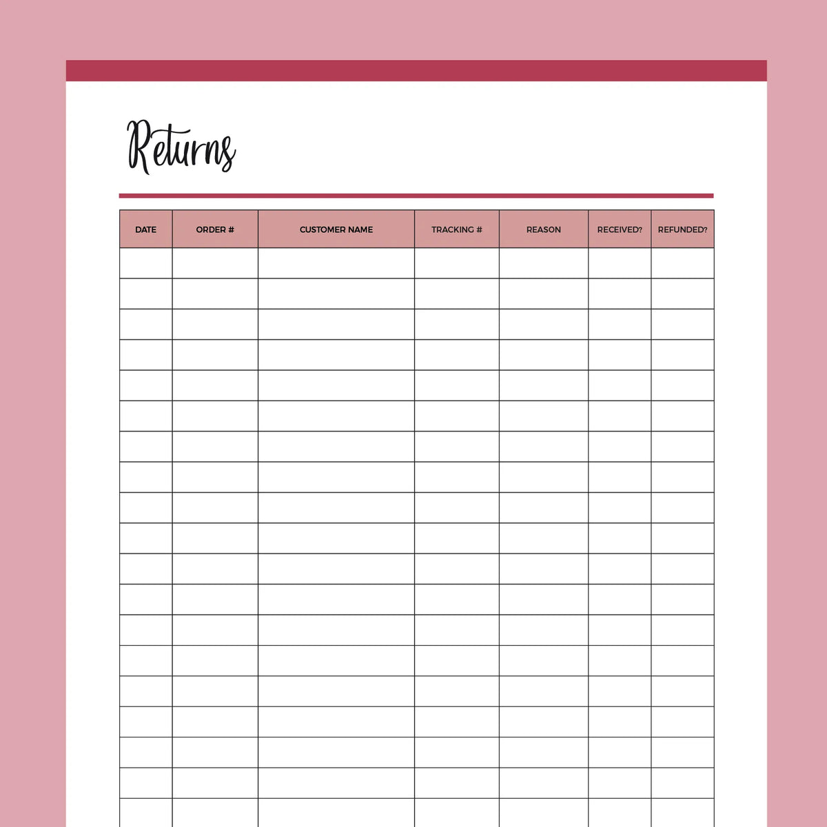Printable Product Returns Tracker – Plan Print Land