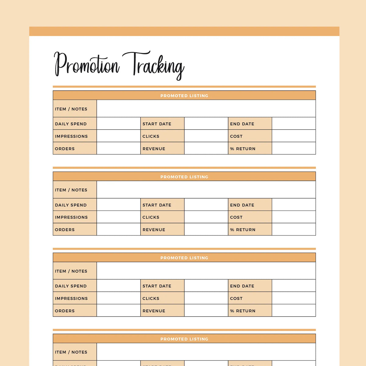 Printable Promotion tracking template | Instant Download PDF | A4 and ...