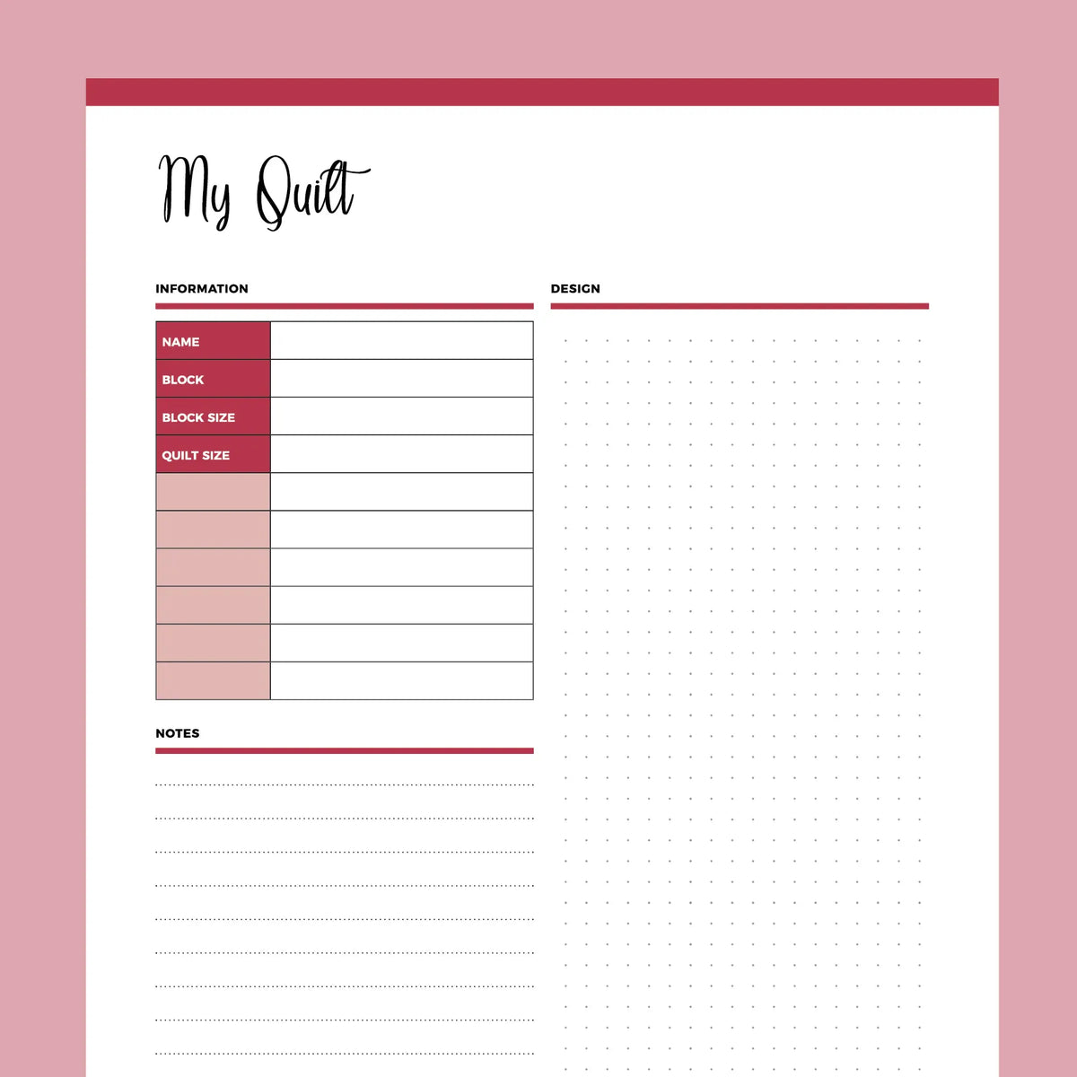 Printable Quilt Summary Journal | Instant Download PDF – Plan Print Land