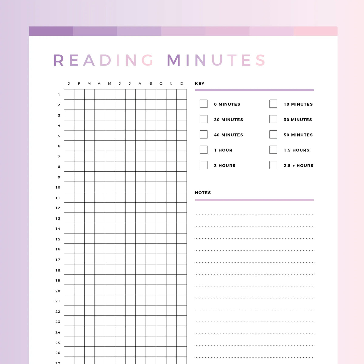 Printable Reading Minutes Tracker For Children | Instant Download PDF ...