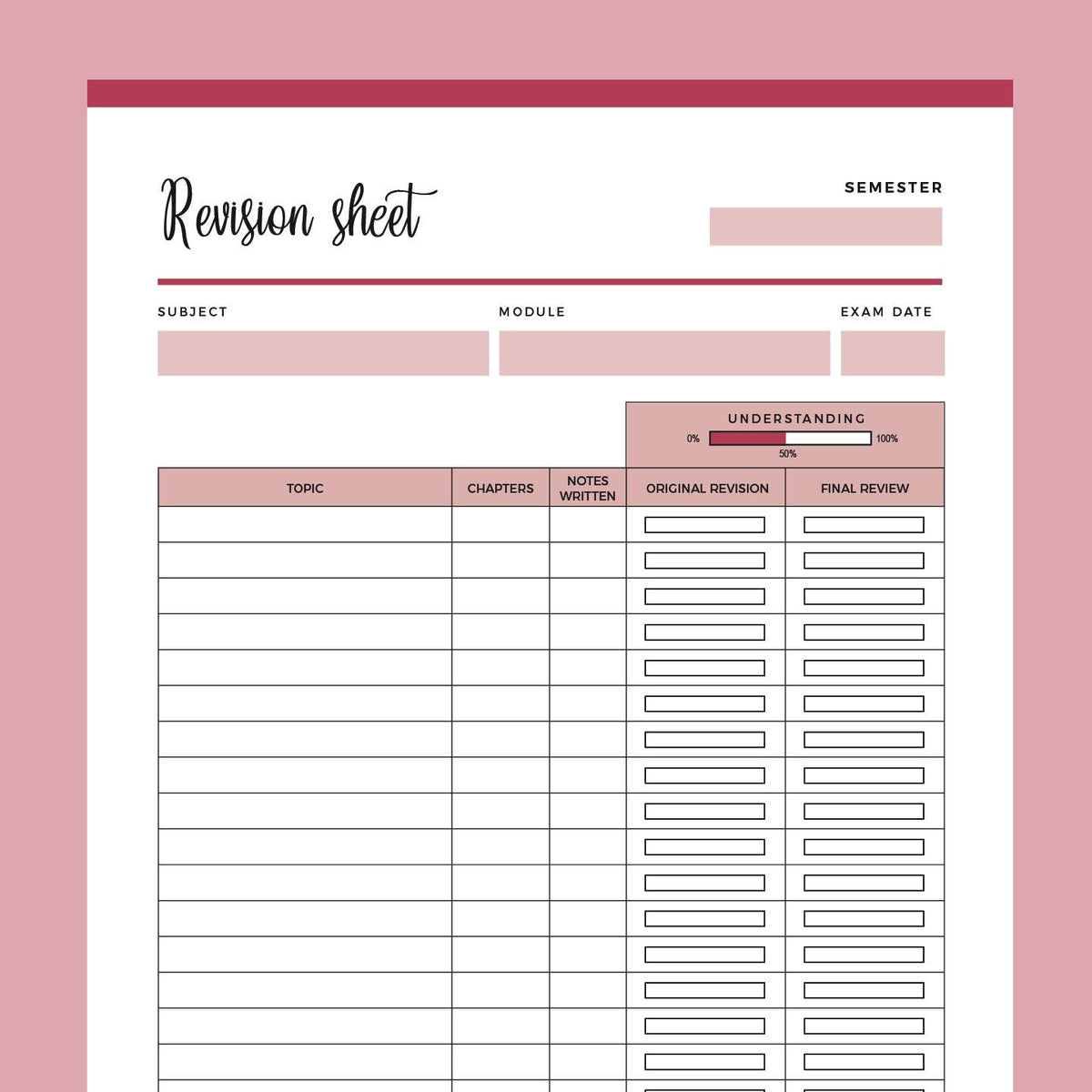 Printable Revision Sheet For Students | Instant Download PDF – Plan ...