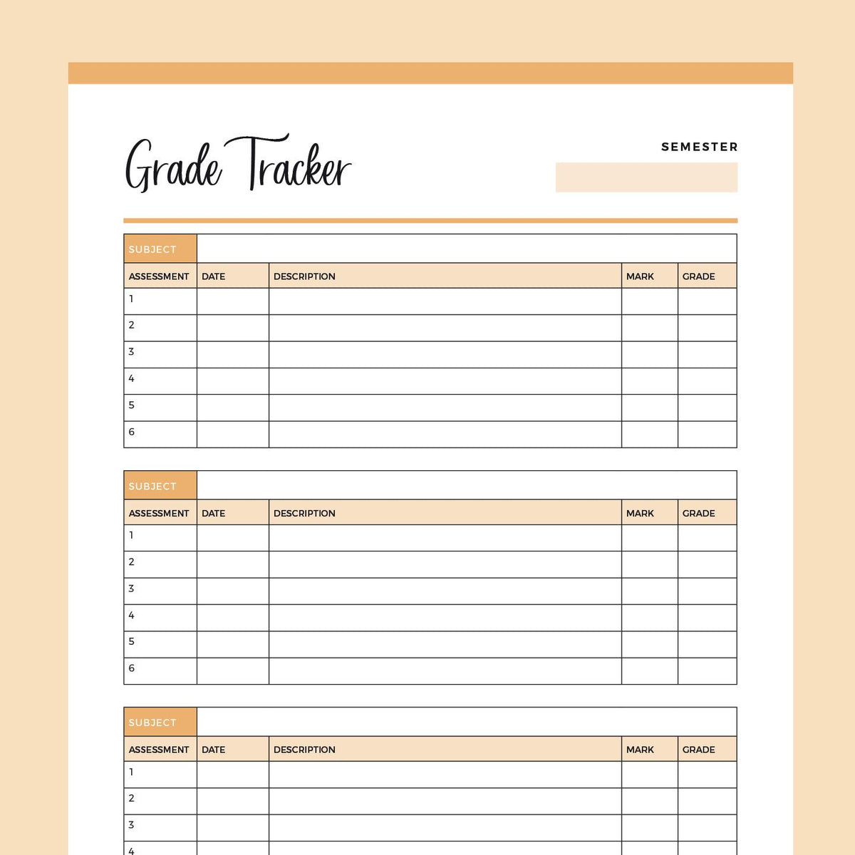Printable Student Grade Tracker | Instant Download PDF – Plan Print Land