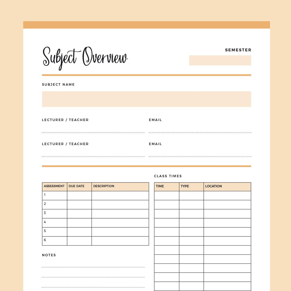 Printable Student Subject Overview | Easy Download PDF | A4 & 8.5x11 ...