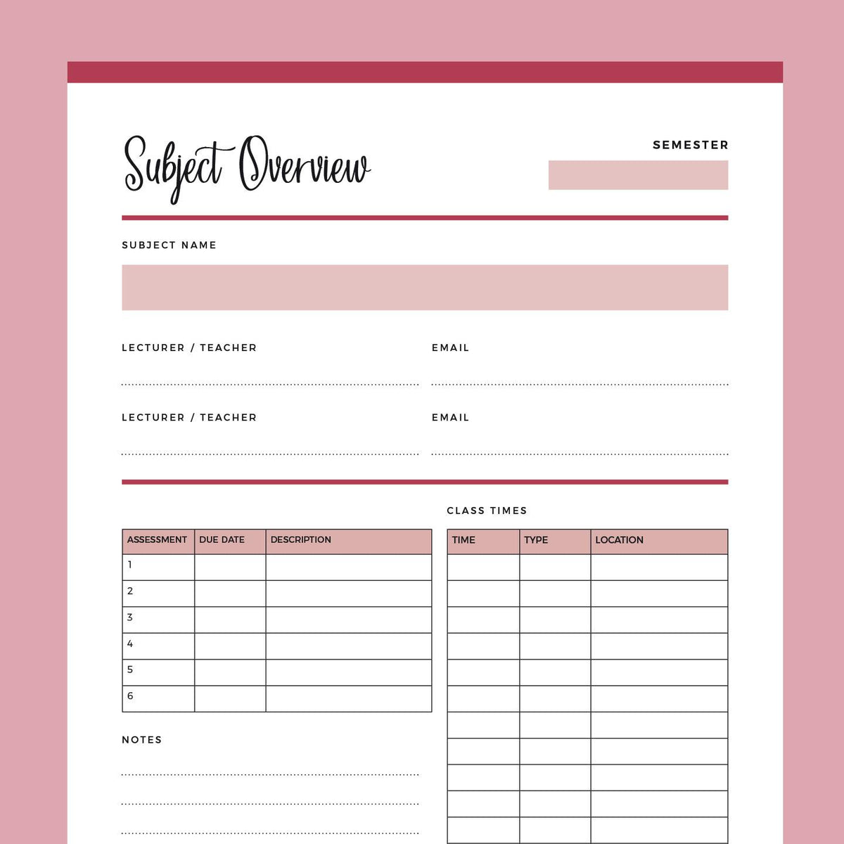 Printable Student Subject Overview | Easy Download PDF | A4 & 8.5x11 ...