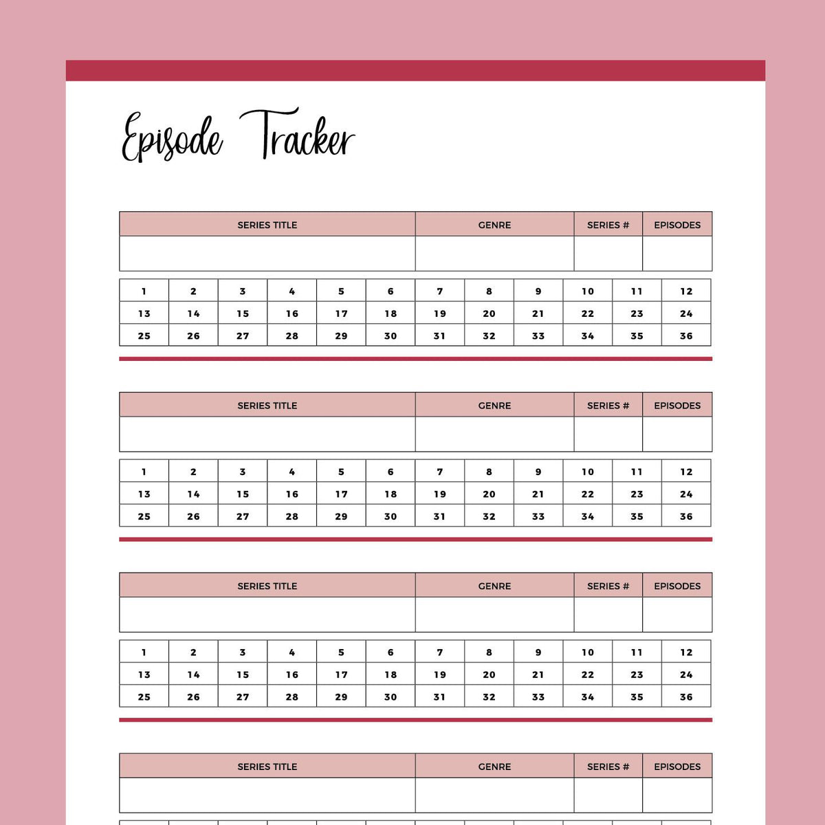 Printable TV Series Episode Tracker | Instant Download PDF – Plan Print ...