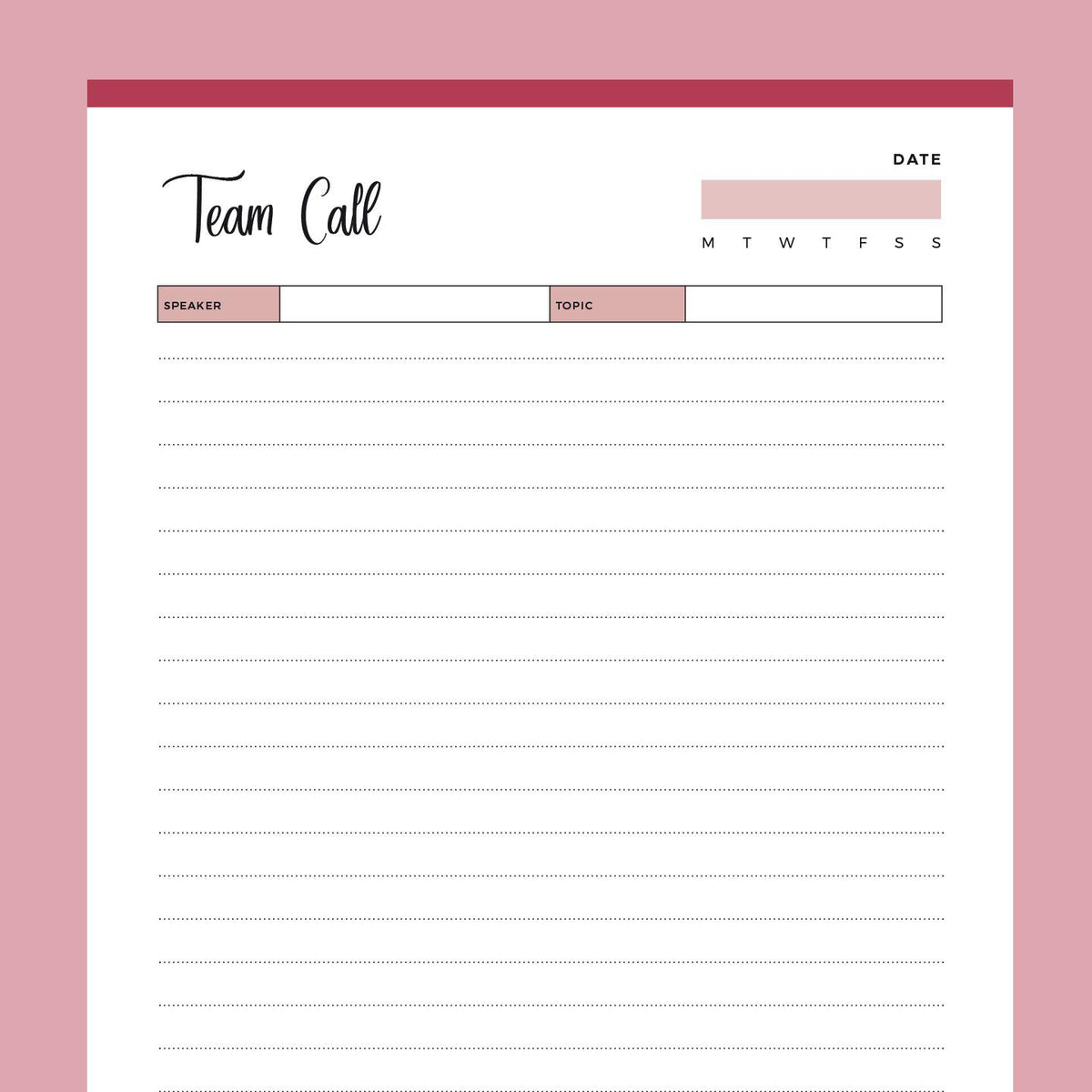 Printable Team Call Log – Plan Print Land