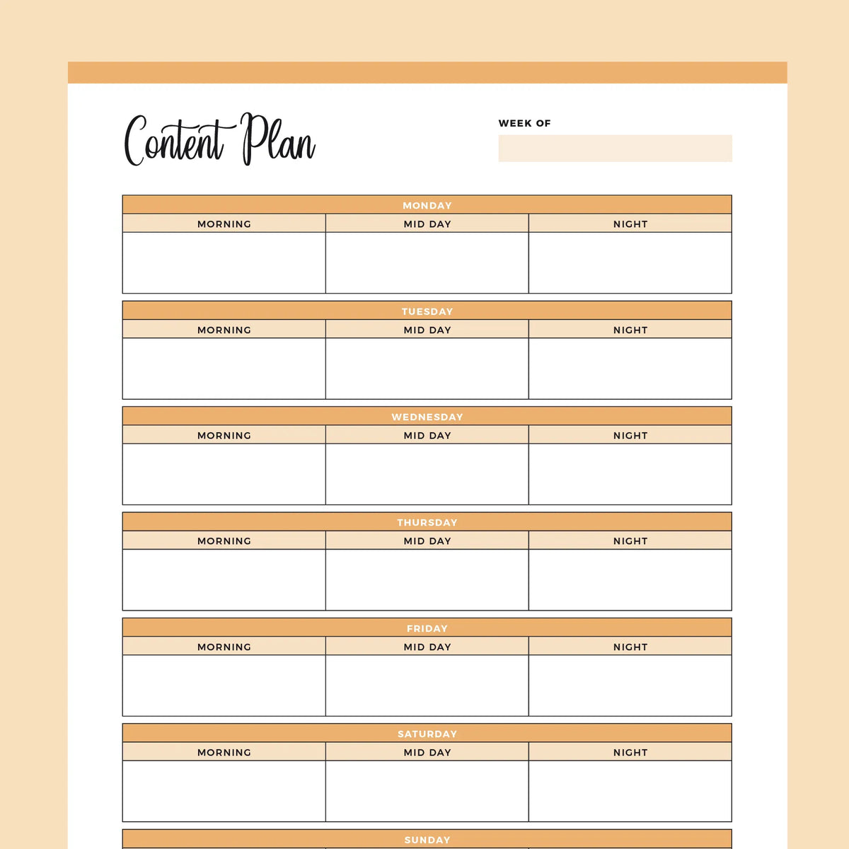 Printable Weekly Content Plan For Social Media – Plan Print Land