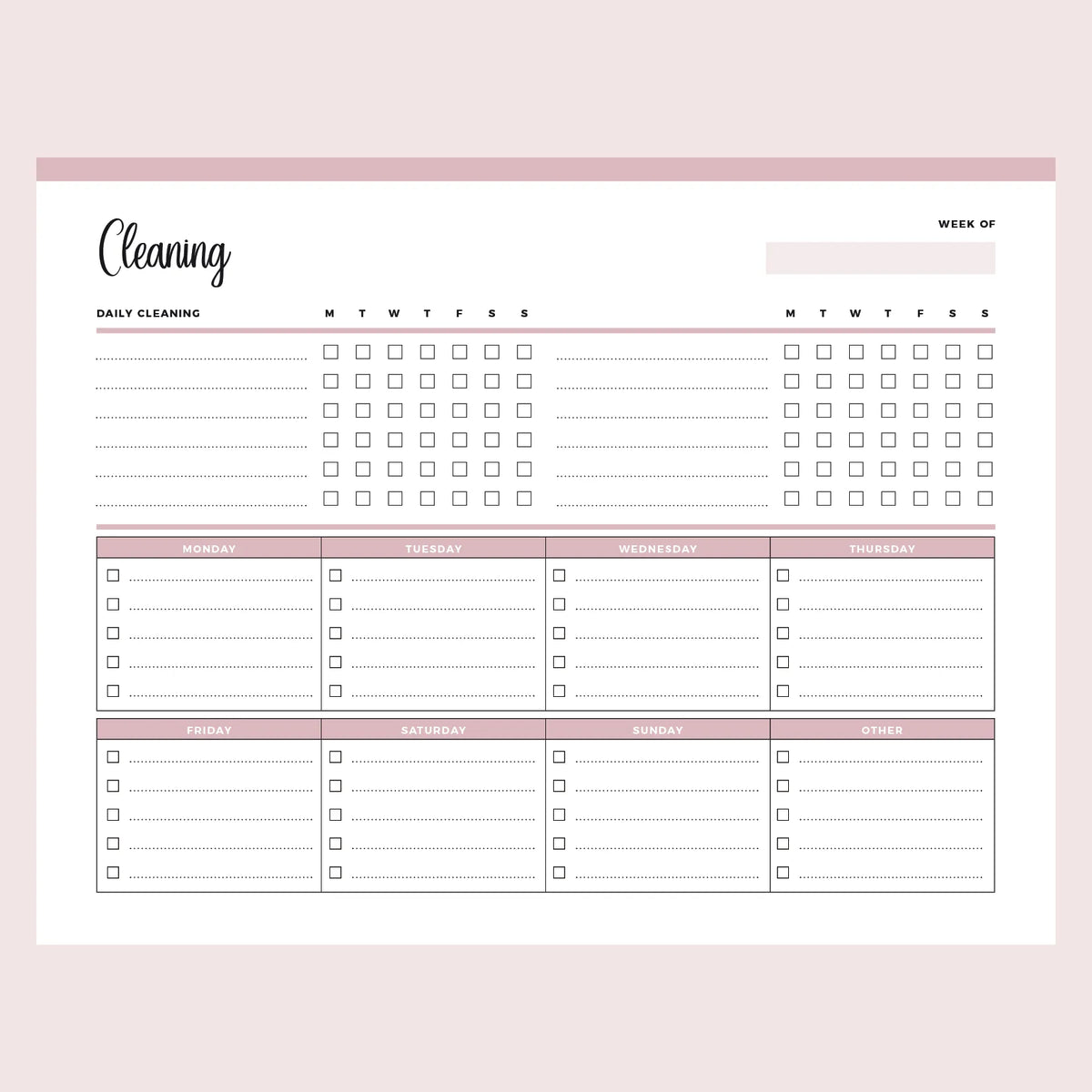 Printable Weekly House Cleaning Checklist | Instant Download PDF | A4 ...
