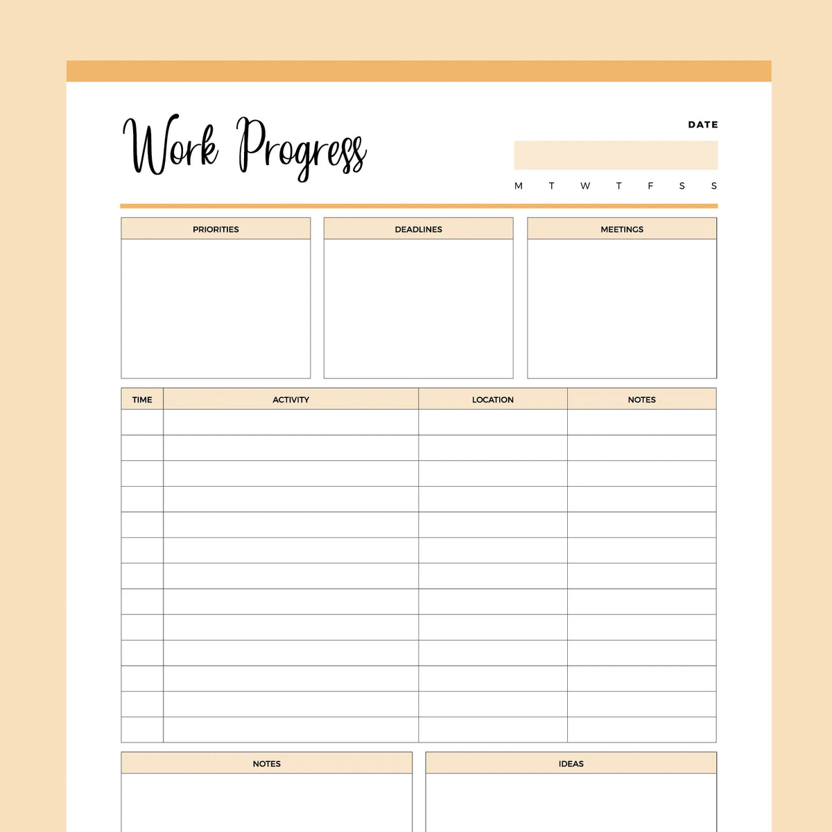 Printable Work Progress Organizing Template – Plan Print Land