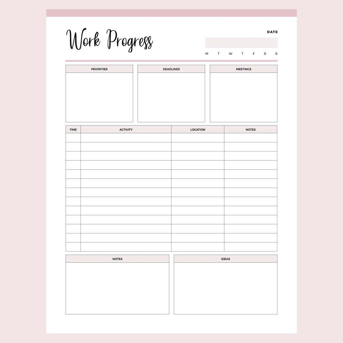 Printable Work Progress Organizing Template – Plan Print Land