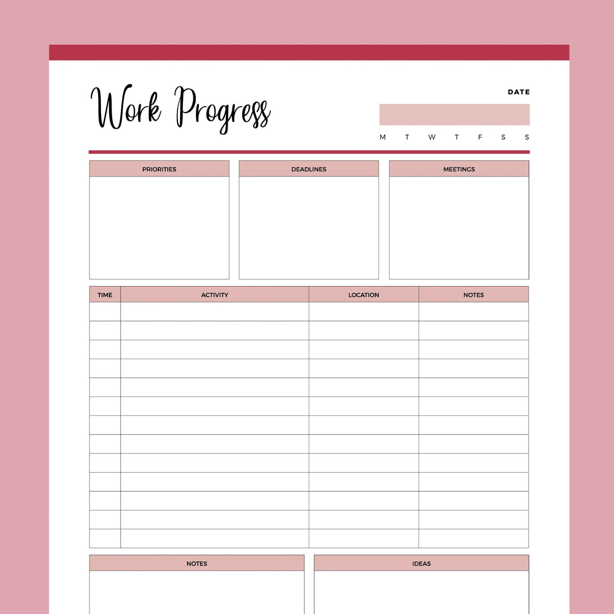 Printable Work Progress Organizing Template – Plan Print Land