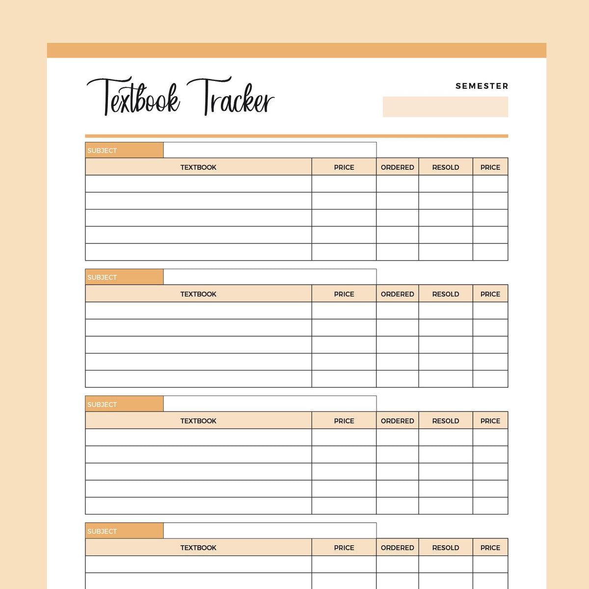 Printable Textbook Tracker | Instant Download PDF | US Letter & A4 ...