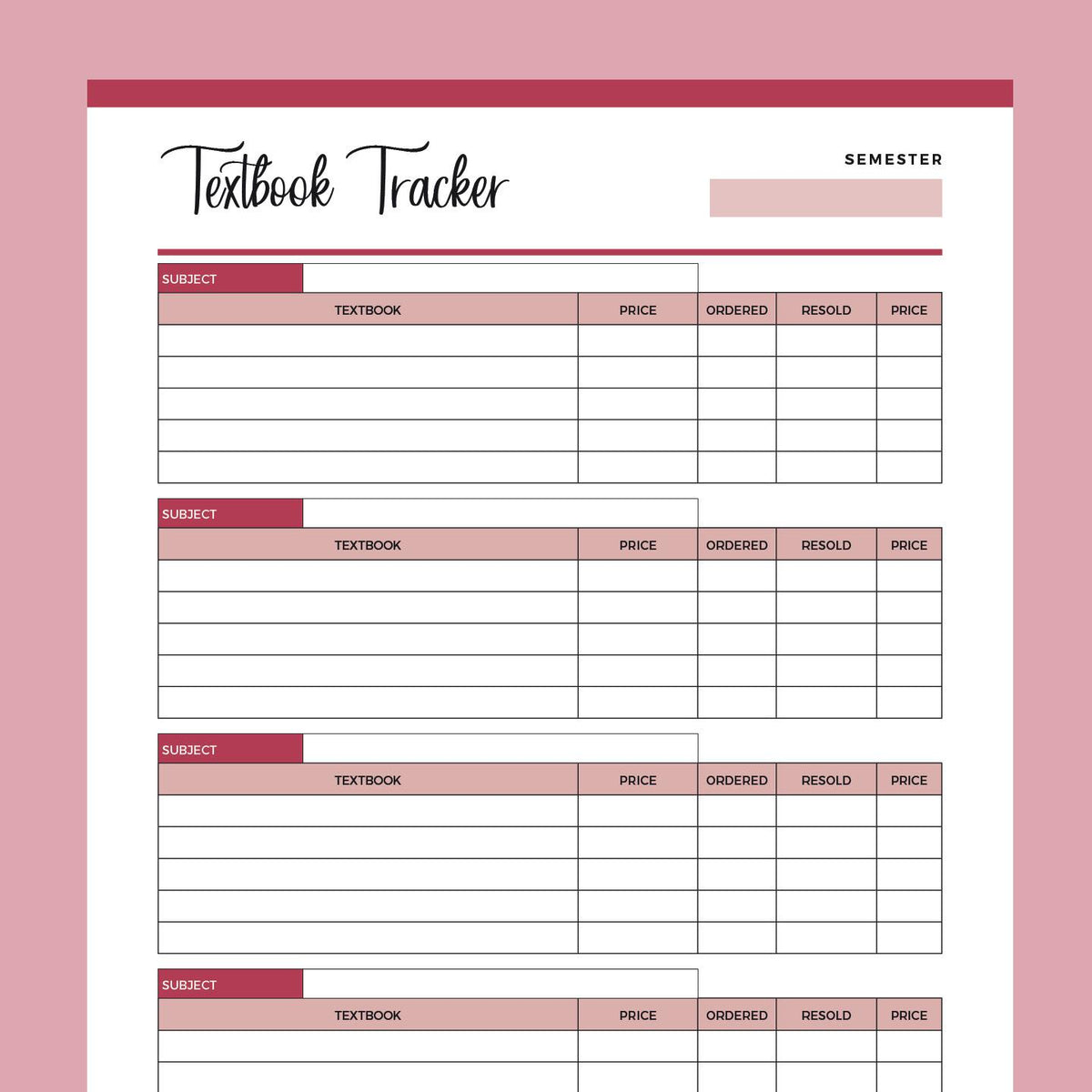 Printable Textbook Tracker | Instant Download PDF | US Letter & A4 ...
