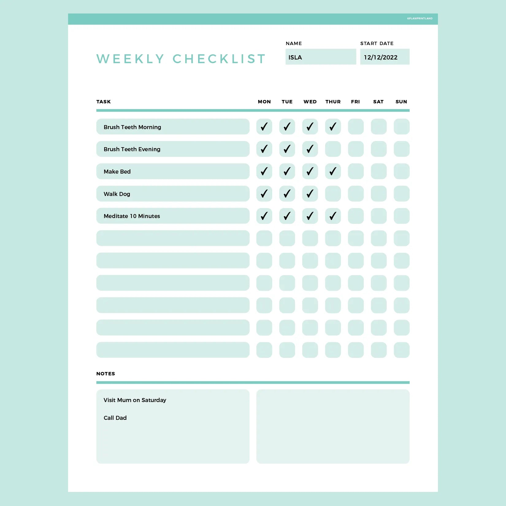 Checklist Template Free
