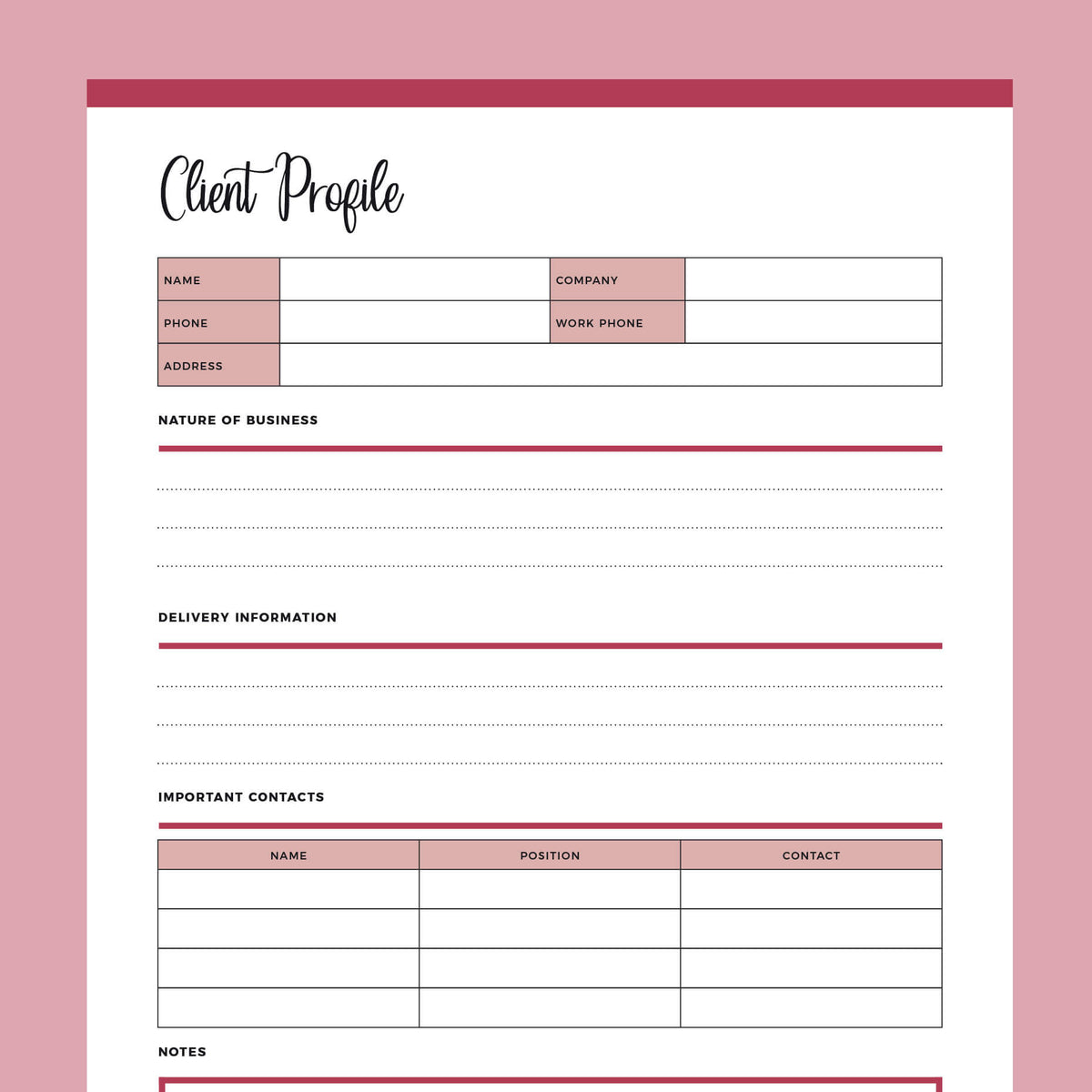 Printable Client Profile – Plan Print Land
