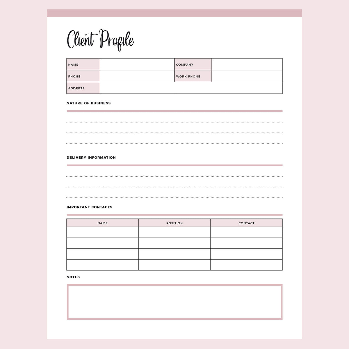 Printable Client Profile – Plan Print Land