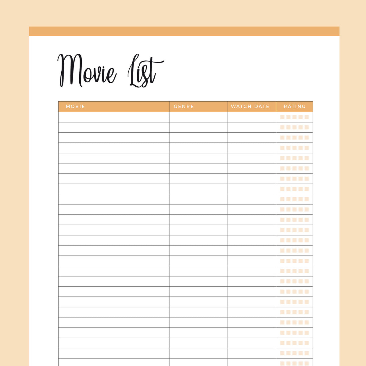 Printable Movie List – Plan Print Land