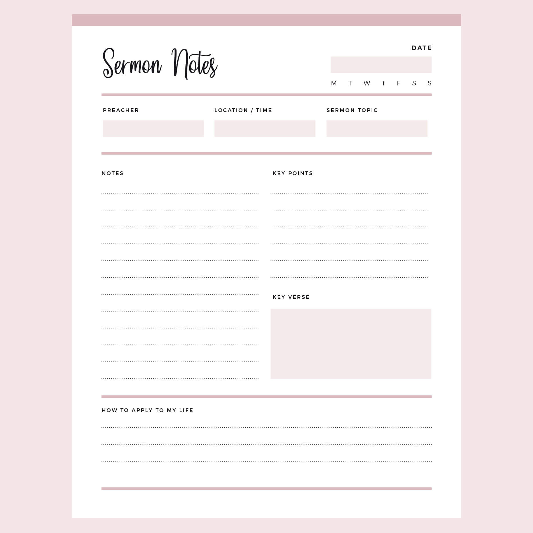 Sermon Manuscript Format Free Printable: Spring Sermon Notes Binder